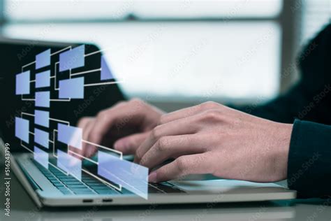 Concept Business Using Tool Process Workflow And Flowchart Database And Digital File Storage