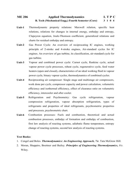 Applied Thermodynamics Course Syllabus