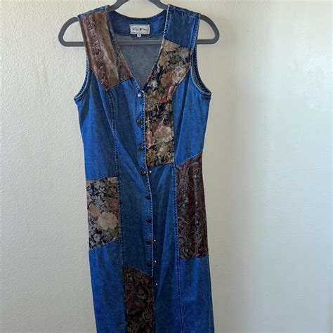 Vintage Paris Blues Button Up Denim Patch Work Maxi Depop