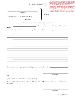 Fillable Online Ustaxcourt Unsworn Declaration Under Penalty Of Perjury
