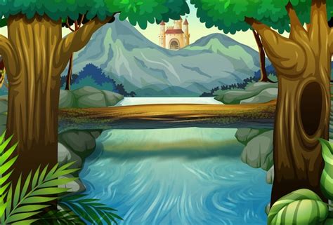 Premium Vector Scene With River In The Forest