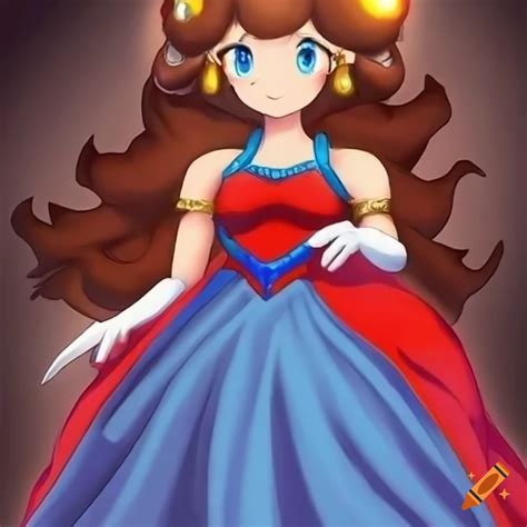 Mario Transforms Into Princess With A Red Blue Dress And Long Brown