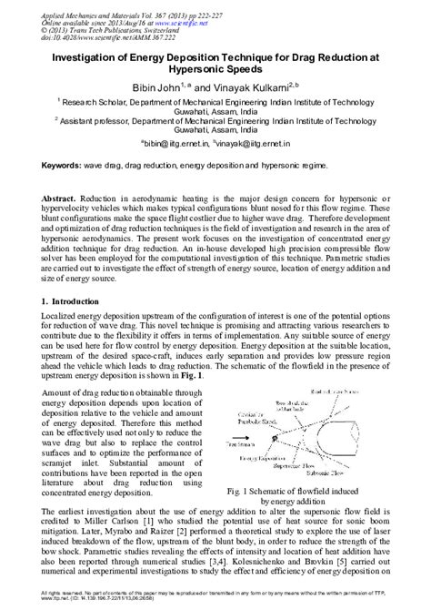 Pdf Investigation Of Energy Deposition Technique For Drag Reduction
