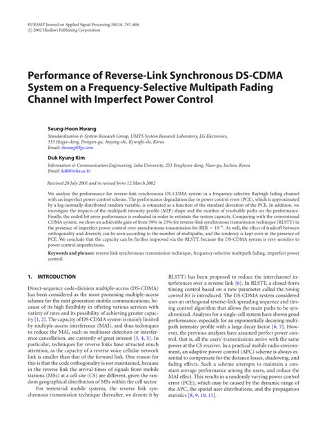 pdf performance of reverse link synchronous ds cdma system on a