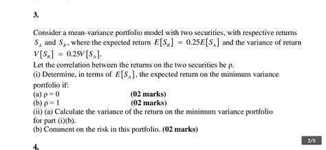 3 B Consider A Mean Variance Portfolio Model With