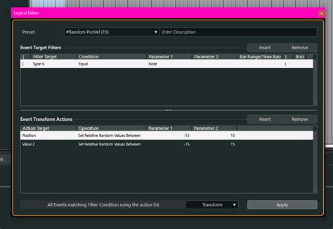 Add Velocity Variance In Midi Logical Editor Cubase Steinberg Forums