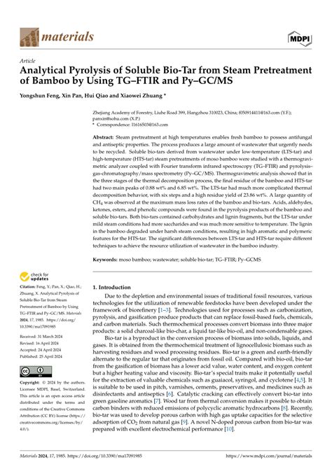 Pdf Analytical Pyrolysis Of Soluble Bio Tar From Steam Pretreatment Of Bamboo By Using Tgftir