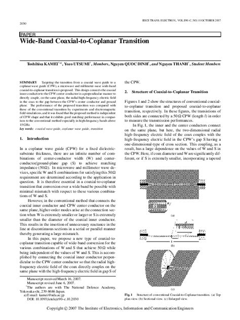 Pdf Wide Band Coaxial To Coplanar Transition