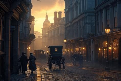 Premium Photo Victorianera London With Carriages And Cobbled Streets