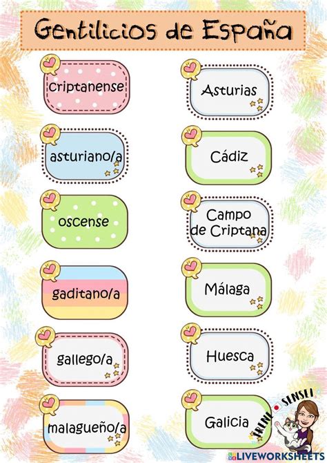 Gentilicios De España Worksheet Live Worksheets