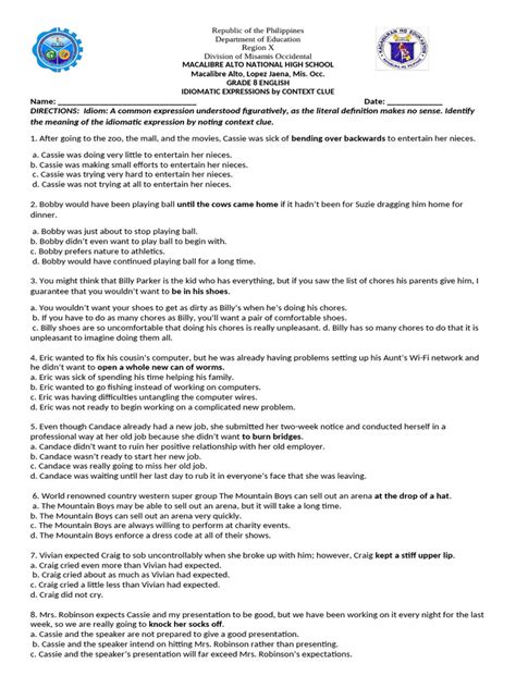 idiomatic expression activity 101 pdf