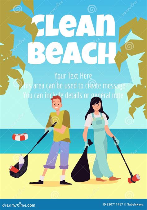 Clean Beach Volunteer Event Advertising Banner Flat Vector