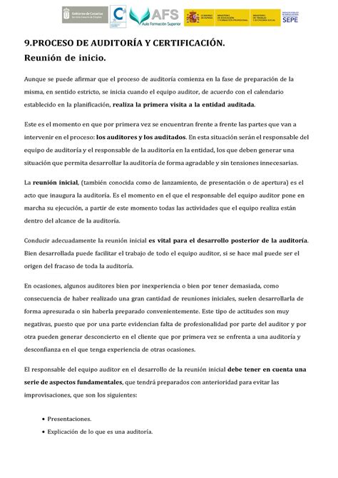 9 Proceso DE Auditoría Y Certificación 9 DE AUDITORÍA Y