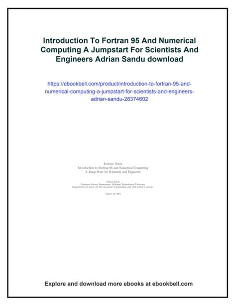 Introduction To Fortran 95 And Numerical Computing A Jumpstart For