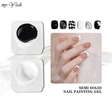 Monja 8มล การออกแบบเล็บที่เจลแต่งแต้มเล็บสีดำสีขาว3d วาดภาพดอกไม้เล็บปิดแช่ Peralatan Rias