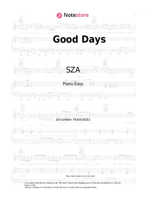 Good Days Piano Sheet Music Easy Sza In Note Pianoeasy Sku