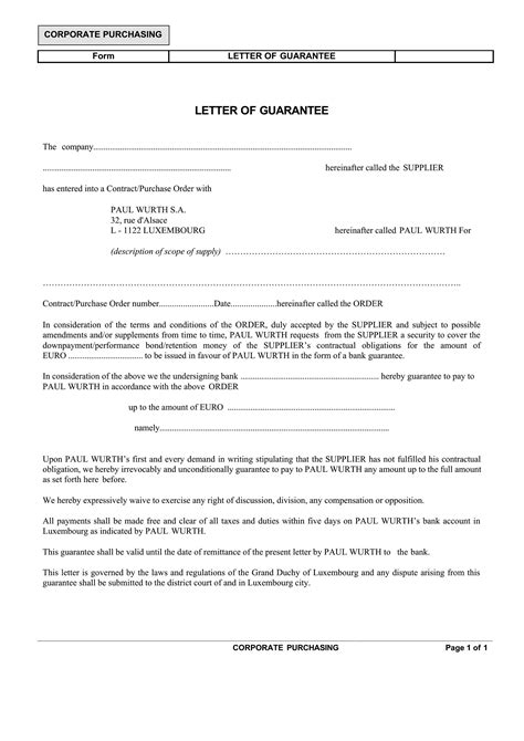 Letter Of Guarantee Template Spark Premium Template Template Spark