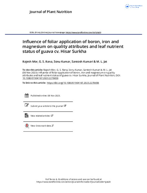 Pdf Influence Of Foliar Application Of Boron Iron And Magnesium On