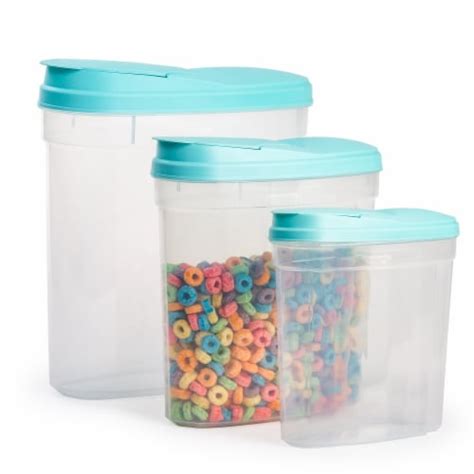 3 Piece Plastic Cereal Dispenser Dry Food Storage Container Set Aqua
