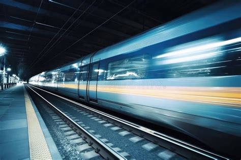 High Speed Autonomous Self Driving Train Moving Through The Night