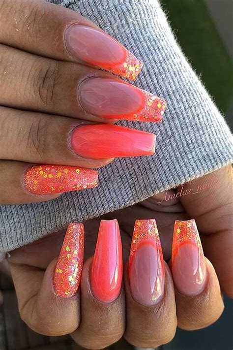 Neon Coral Acrylic Nails