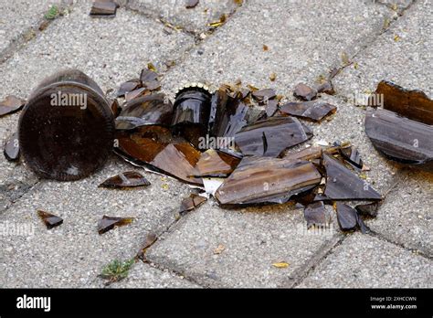 Broken Bottle Broken Glass Danger To Passers By And Cyclists Saxony