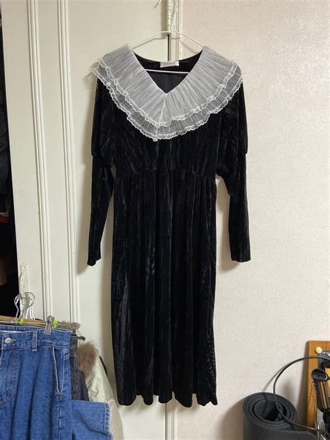 검정색 레이스 벨벳 밴딩 롱원피스s 헬로마켓