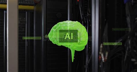 Image Of Ai Text With Brain And Data Processing Over Computer Servers