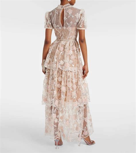 Self Portrait Floral Sequined Mesh Maxi Dress Self Portrait