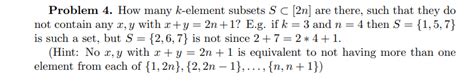 solved problem 4 how many k element subsets s⊂[2n] are
