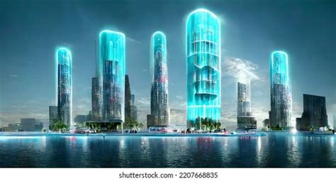 3d는 초현실적이고 초현실적인 도시 도시로 네온 스톡 일러스트 2207668835 Shutterstock