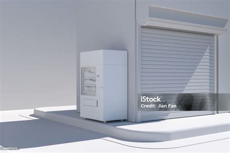 도로 3d 렌더링에 의해 자동 판매기가있는 도시의 거리 모퉁이 거리에 대한 스톡 사진 및 기타 이미지 거리 3차원 형태