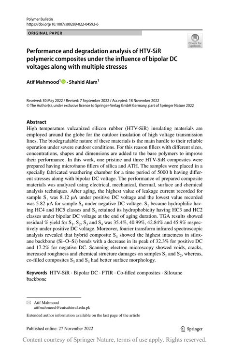 Performance And Degradation Analysis Of Htv Sir Polymeric Composites