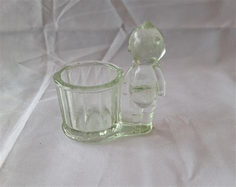 Very Old Clear To Greenish Glass Kewpie Candy Container Toothpick Holder Etsy
