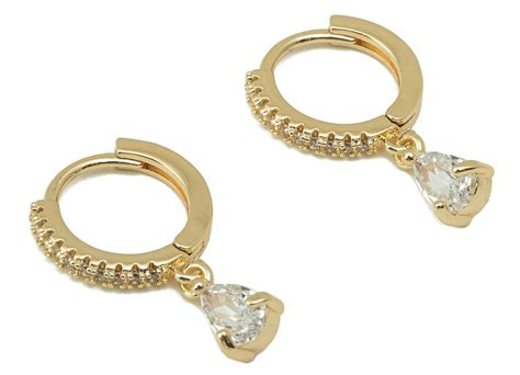 Brass Circle Teardrop Hoop Earring Clasp Huggie Hoop Earring Drop
