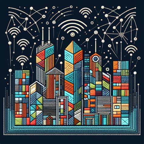 Felt Art Patchwork Wi Fi Smart City Or Network Building Automation