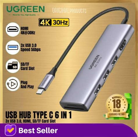 Promo Ugreen Usb Type C Hub To Hdmi 4k Usb 30 Sd Card Reader Gigabit