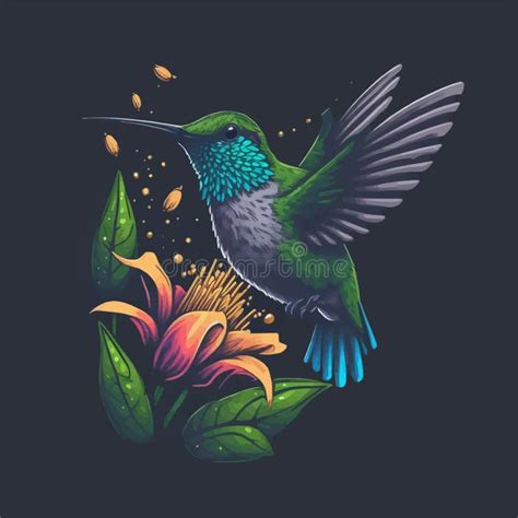 Beija flor Colorida Voando Sobre O Mascote De Ilustração Do Logótipo Da