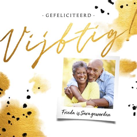 Fotokaart Vijftig Met Foto En Gouden Waterverf Kaartje Go