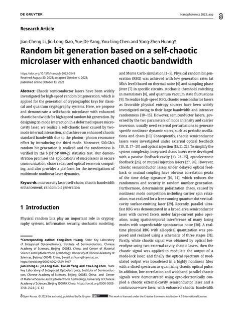 Pdf Random Bit Generation Based On A Self Chaotic Microlaser With Enhanced Chaotic Bandwidth
