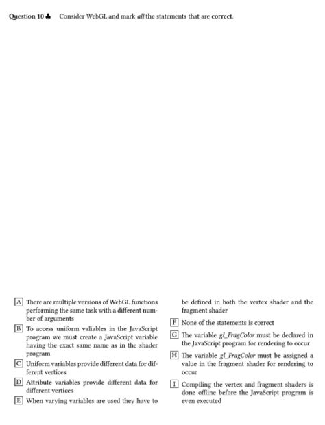 Solved Question 10 Consider Webgl And Mark All The
