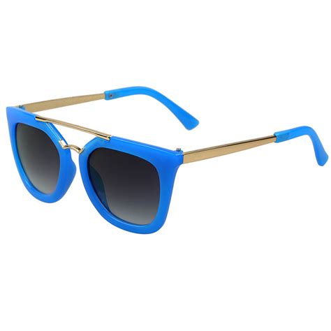 Owl ® 043 C2 Eyewear Sunglasses Womens Mens Metal Blue Frame Smoke