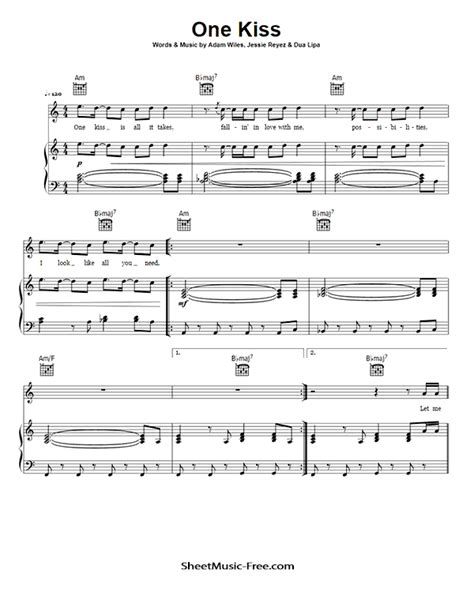 One Kiss Sheet Music Calvin Harris Feat Dua Lipa ♪ Sheetmusic Freecom