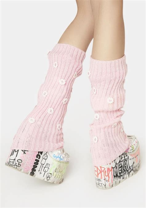 Daisy Ribbed Knit Leg Warmers Pink Leg Warmers Knit Leg Warmers