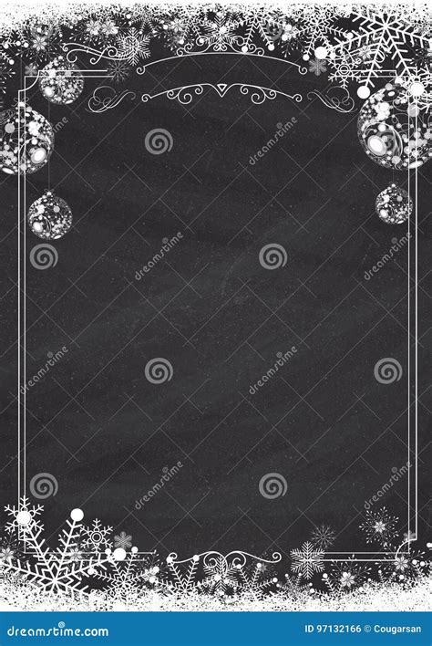 Winter Snowflake Christmas Ball Retro Border And Blackboard Te Stock
