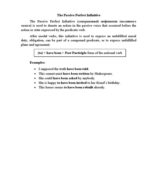 Passive Perfect Infinitive Pdf