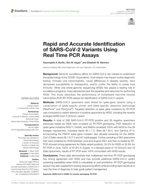 Pdf Rapid And Accurate Identification Of Sars Cov 2 Variants Using Real Time Pcr Assays