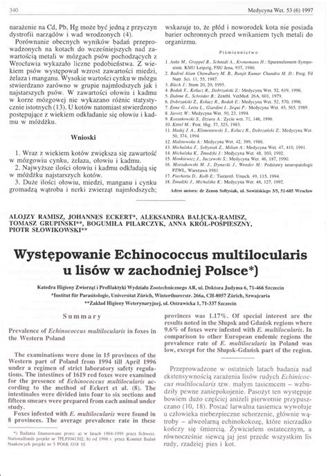 Pdf Prevalence Of Echinococcus Multilocularis In Foxes In The Western
