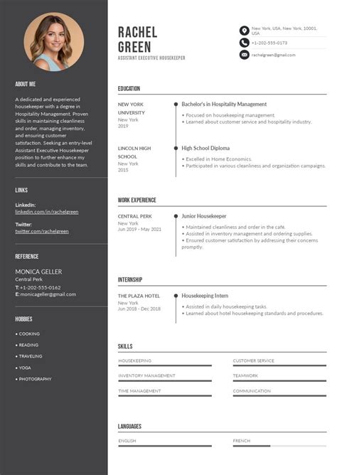 Entry Level Assistant Executive Housekeeper Resume Templates