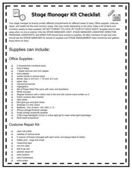 Stage Manager Kit Checklist By Dramatic Hot Mess Tpt
